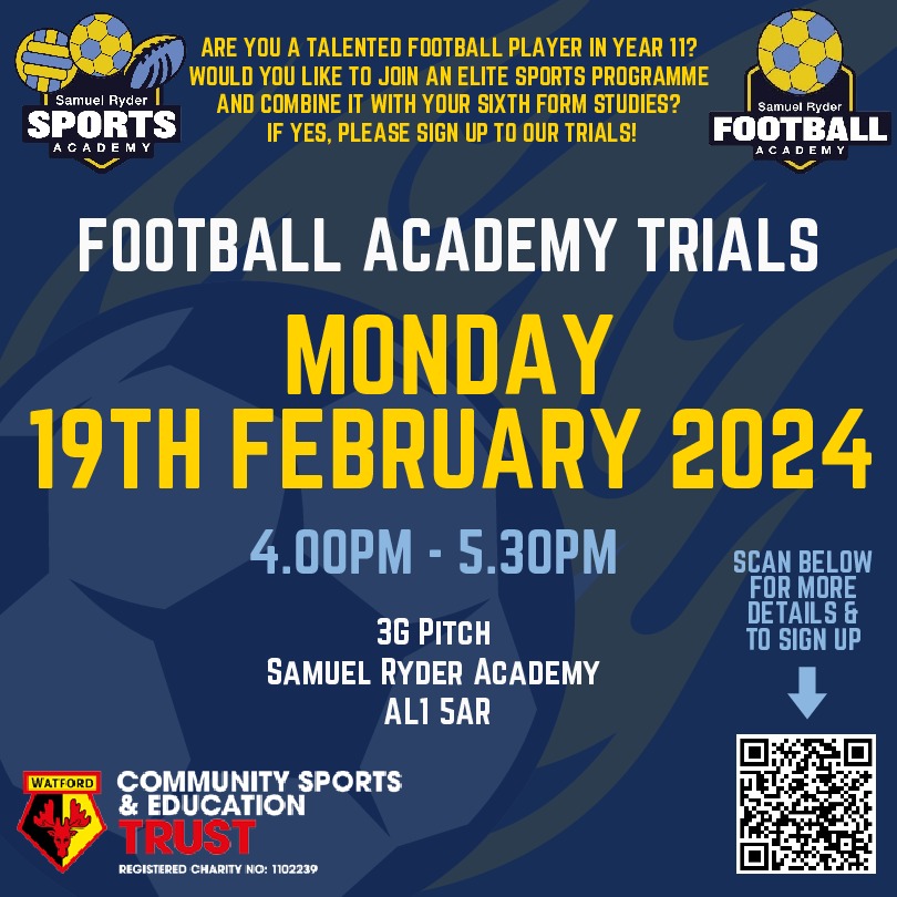 Sports Academy Trials 2024 - Samuel Ryder Academy
